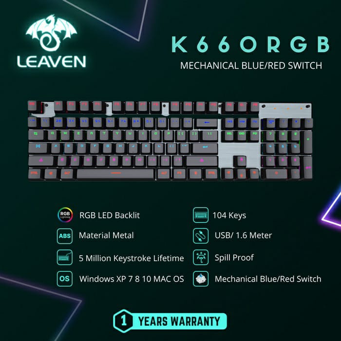 Jual Leaven Keyboard Gaming Mechanical RGB K660 - Hitam | Shopee Indonesia