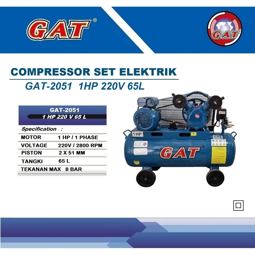 Jual COMPRESSOR ELEKTRIC GAT 1HP + DINAMO / 2051 220V TANGKI 65L ...