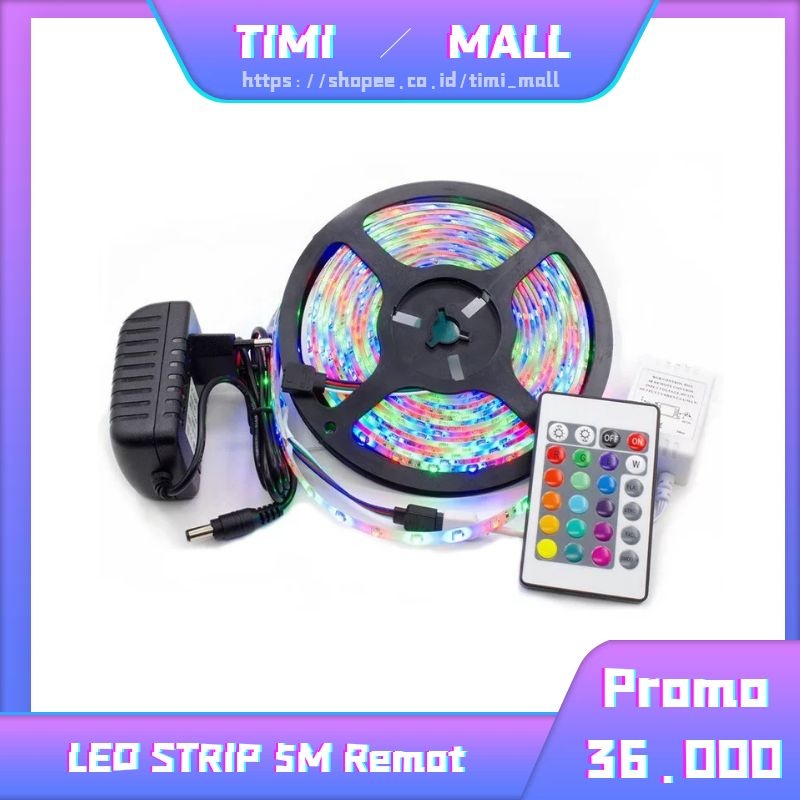 Jual Lampu Led Strip RGB Warna Warni 2835/5050 Komplit Set Adaptor ...