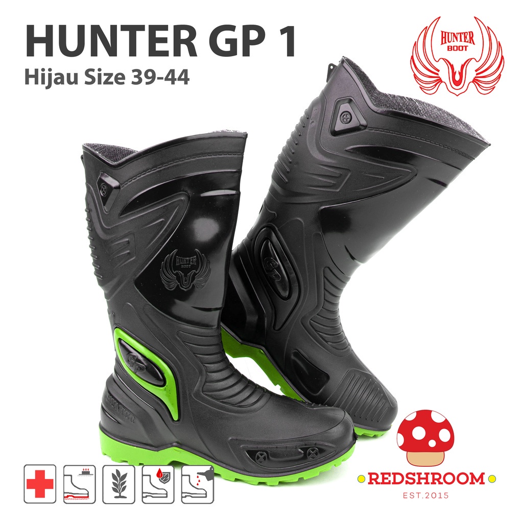 Jual Sepatu Boot Tinggi HUNTER GP 1 Hitam Hijau Boots Karet Lokal ...