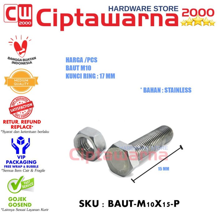 Jual Baut Mur Hex Pengencang Stainless Steel 304 M10 X 15 - Cw2 | Shopee Indonesia