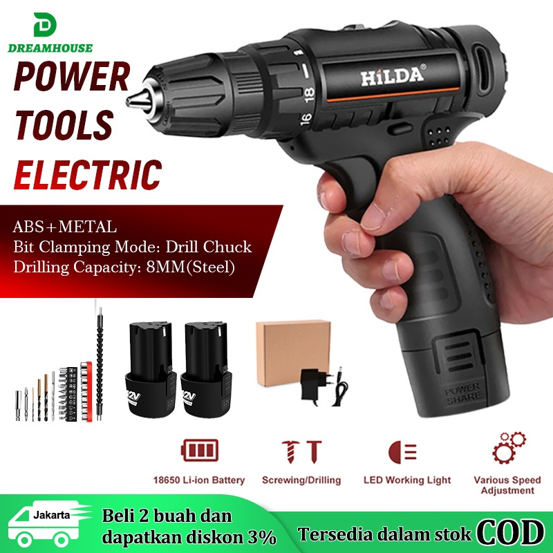 Jual Hilda Bor Baterai Mesin Bor Listrik Tanpa Kabel Impact R 2 Baterai