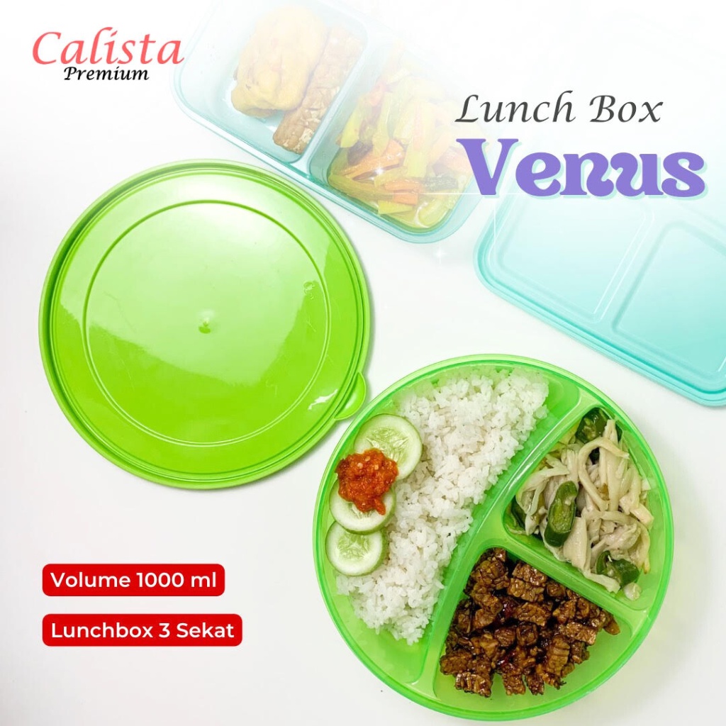 Jual Calista Lunch box Venus Kotak Makan Bulat Sekat 3 / Kotak Bekal ...