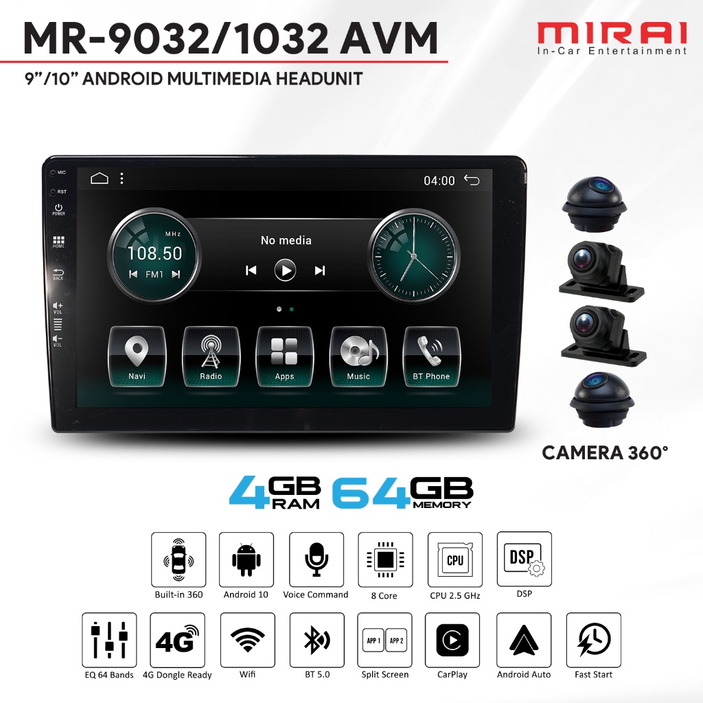 Jual Head Unit Android Mirai AVM 4/64GB Series- 9 Inch | Shopee Indonesia