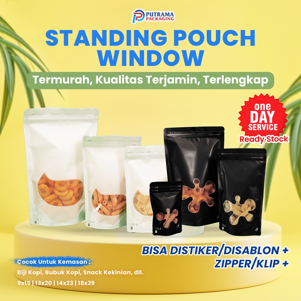 Jual (1 PACK ISI 10 PCS) Standing Pouch Window Hitam Putih Ziplock ...