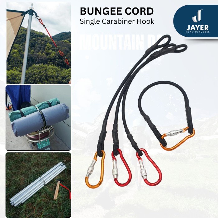 Jual Tali Pengait tenda elastis 35 cm with Hook single Carabiner double ...