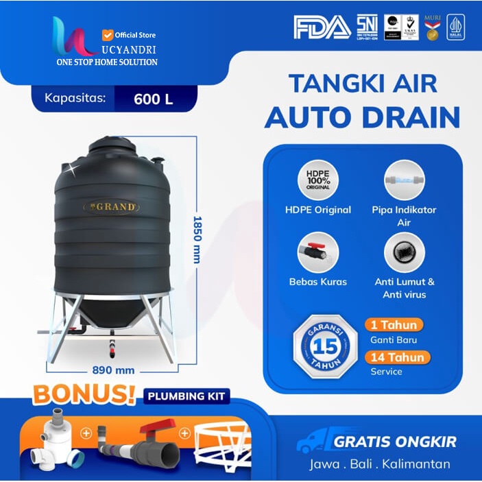 Jual TANGKI TANDON TOREN AIR GRAND TEDMOND DRAIN 600 LITER | Shopee ...