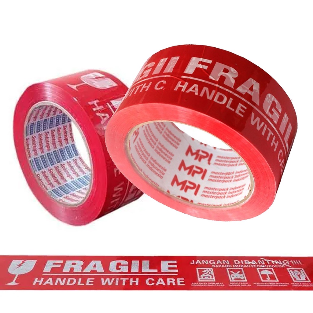 Jual Fast Respon! Lakban Fragile Merah / Solasi Fragile 60 Yard x 48mm ...