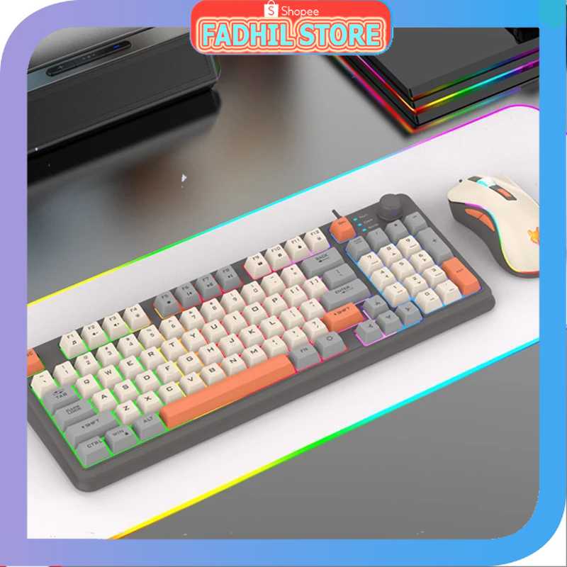 Jual FS - XUNFOX Gaming Keyboard RGB LED USB Wired 94 Keys Top Knob ...