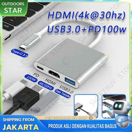 Jual Tiga dalam satu Typec ke HDMI konverter untuk koneksi ponsel ...