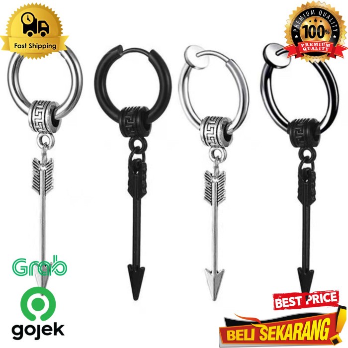 Jual Anting pria hitam titanium jepit / tindik tusuk anak panah korea ...