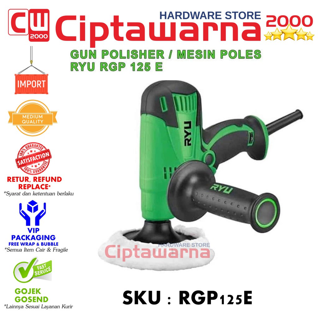 Jual Mesin Poles Polisher RGP 125E Model Bor Mobil Kaca Motor Ryu RGP125E | Shopee Indonesia
