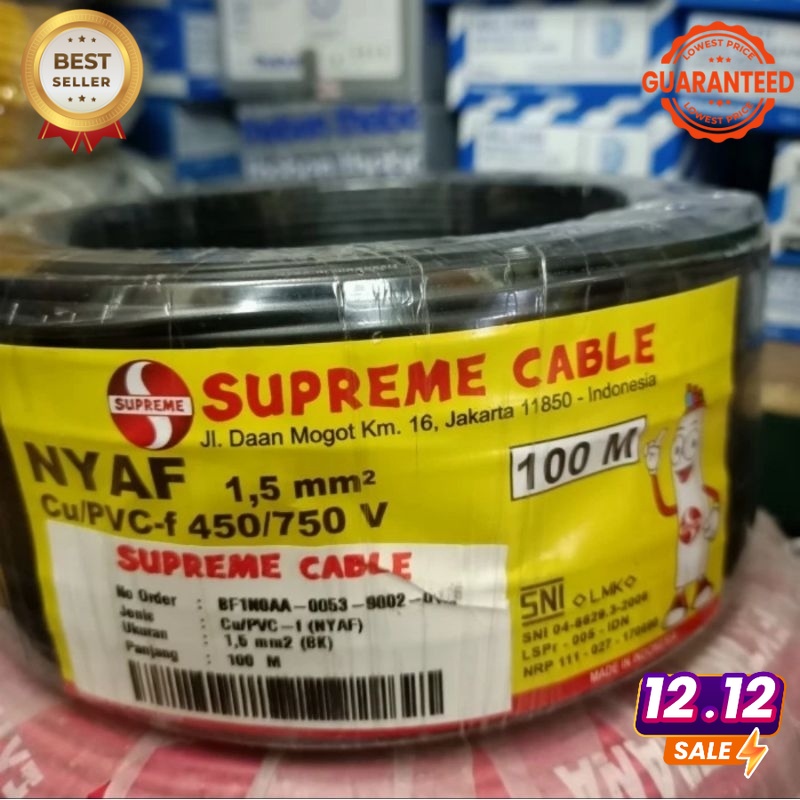 Jual KABEL NYAF 1,5MM 1,5 MM 1X1.5 1X1,5 SUPREME ROLL 50 METER SERABUT 1.5MM | Shopee Indonesia