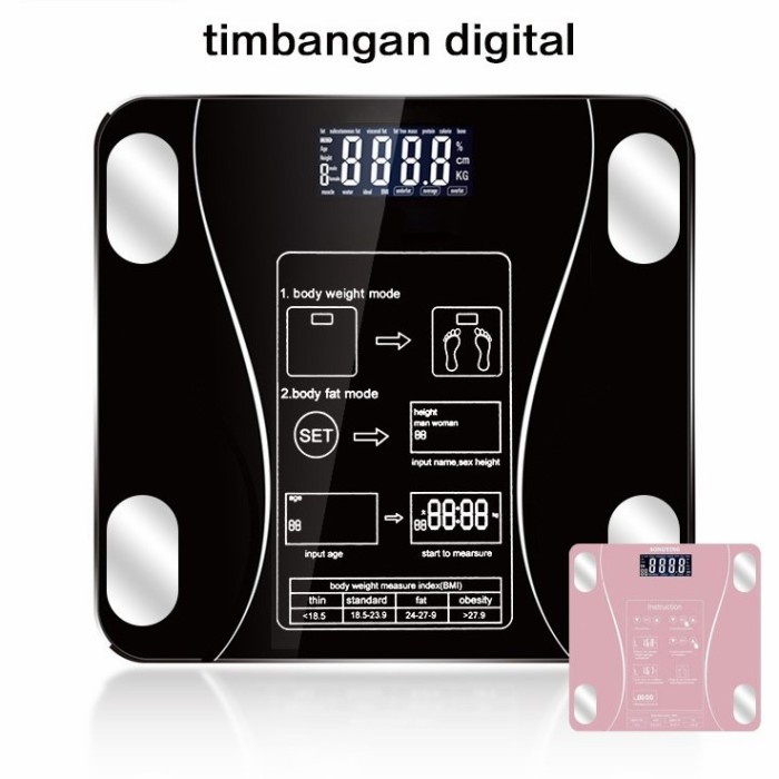 Jual Timbangan Badan Hitam Digital Bluetooth Tempered Glass Smart Body ...