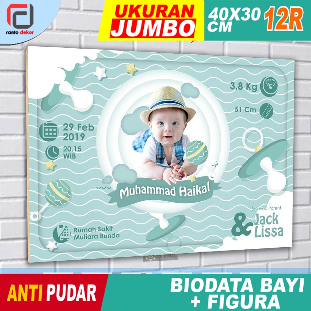 Jual Wall Decor Biodata Bayi dengan Bingkai Kayu MDF Elegan - 40x30 cm ...