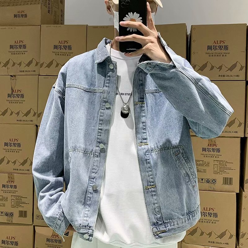 Jual Trendy Instagram slim workwear denim jacket, men's loose fit ...