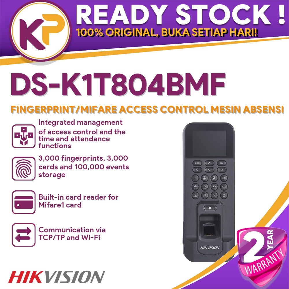 Jual HIKVISION DS-K1T804BMF FINGERPRINT/MIFARE ACCESS CONTROL MESIN ABSENSI | Shopee Indonesia