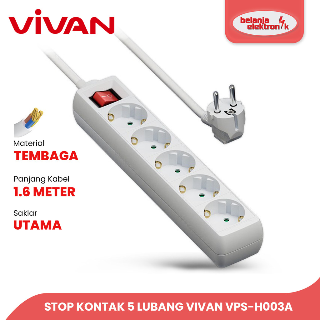 Jual VIVAN VPS-H003A STOP KONTAK 5 LUBANG SAKLAR UTAMA KABEL 1.6 METER ...