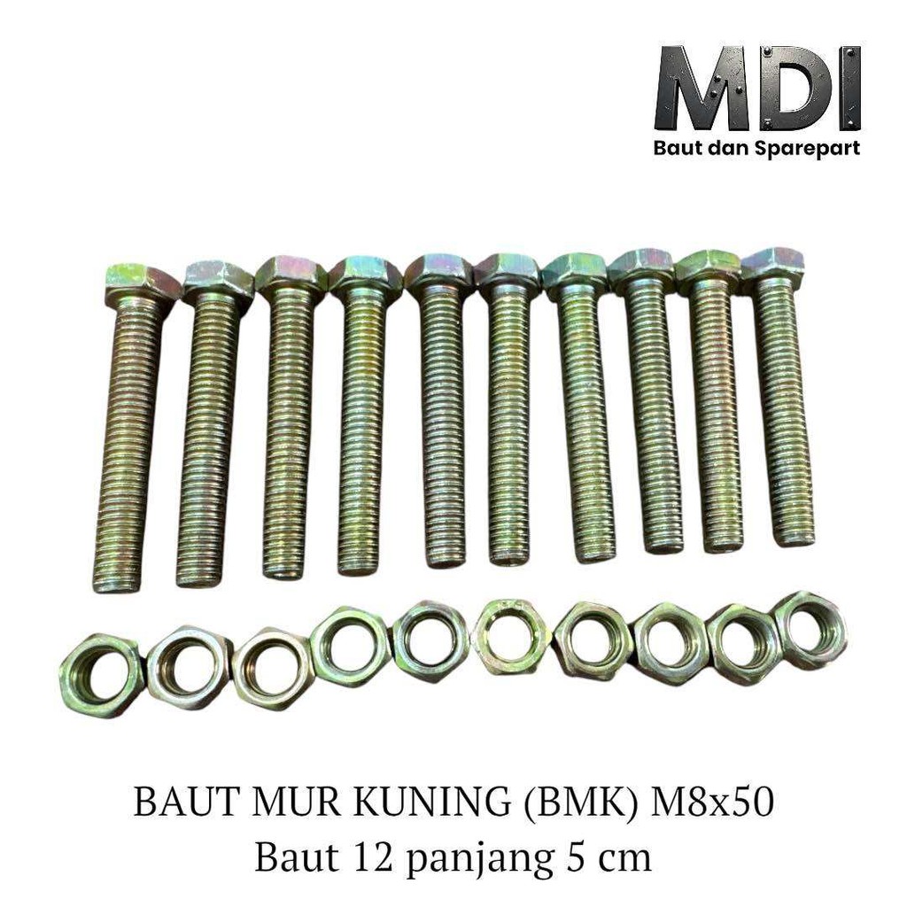 Jual (10 set) (10 set) BAUT MUR KUNING M8x50 Baut 12 panjang 5 cm ...