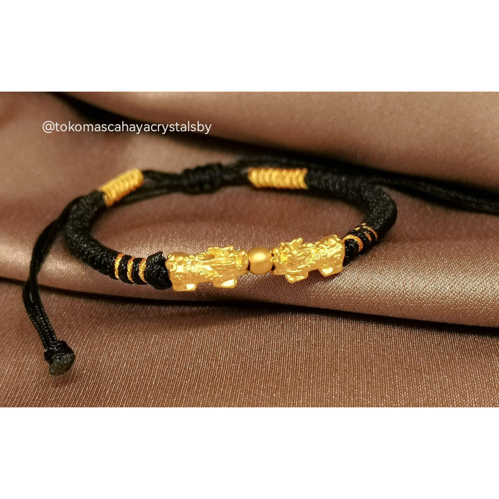 Jual Gelang Tali Emas Charm 2 Naga/Pixiu/Jilin/Dragon & Bola Emas 24k ...