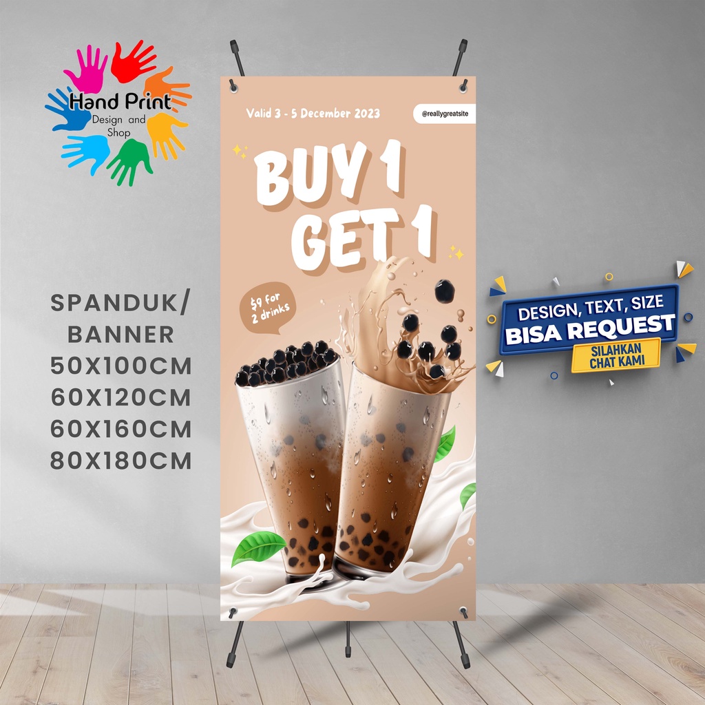 Jual SPANDUK BANNER Es Boba Promosi Warna Krem 60x160 CM | Shopee Indonesia