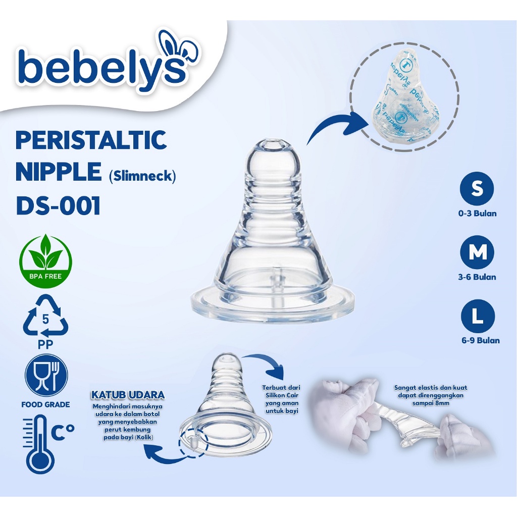 Jual Dot Bayi BEBELYS Silicone Slimneck Peristaltic Nipple Karet Dot ...