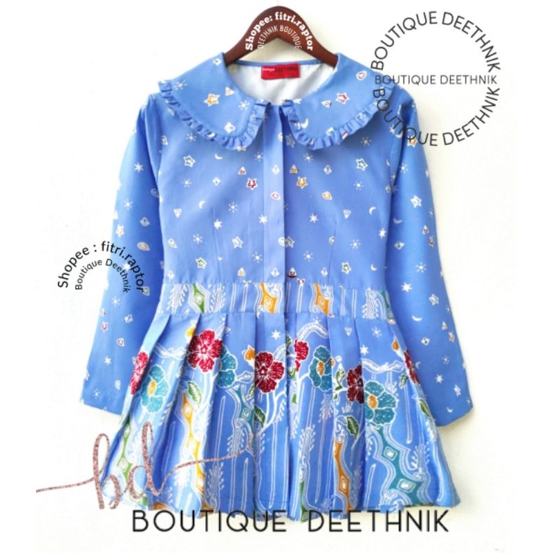 Jual Baju batik cap tulis warna biru muda model peplum lipit baju batik ...