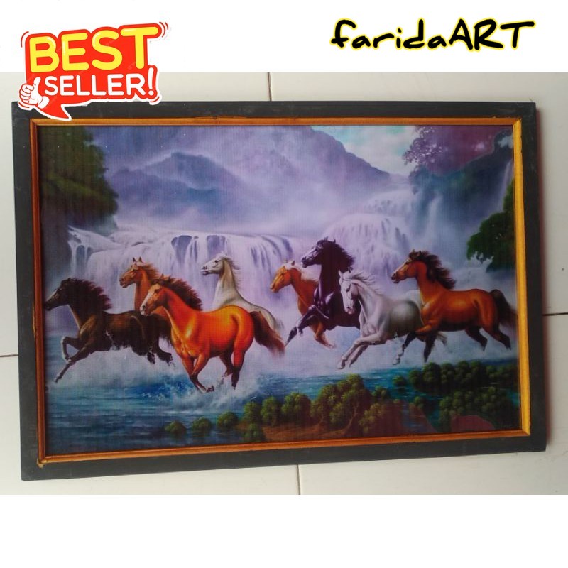 Jual lukisan cetak kuda 8 keberuntungan plus bingkai ukuran 65×45 ...