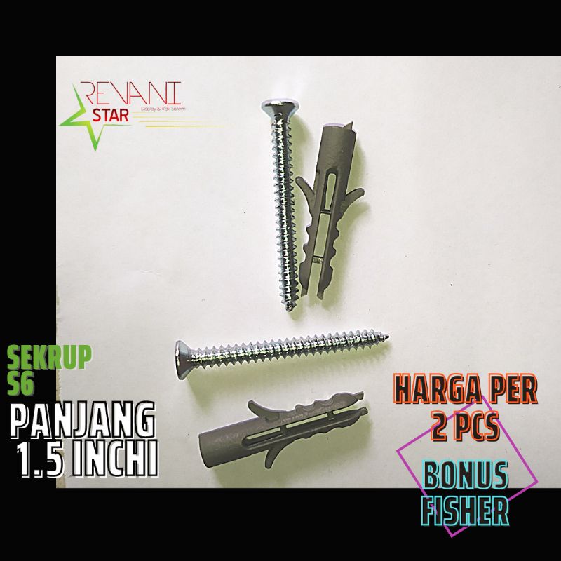 Jual isi 2 Sekrup dan Fiser 1.5inchi baut sepasang 1,5" Kepala Pipih ...