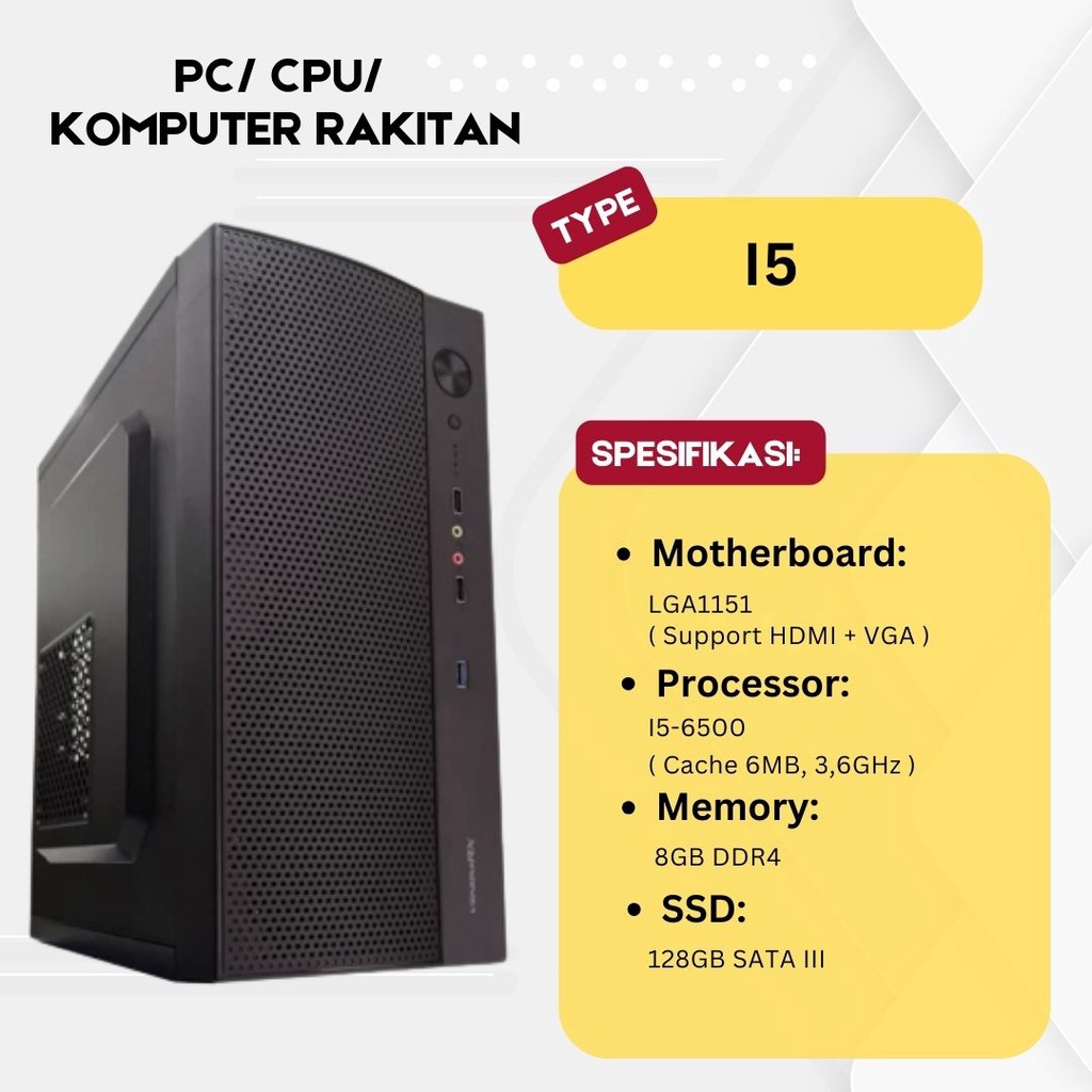 Jual KOMPUTER PC / CPU / RAKITAN CORE I5 GARANSI 1 TAHUN SSD 128GB RAM 8GB | Shopee Indonesia