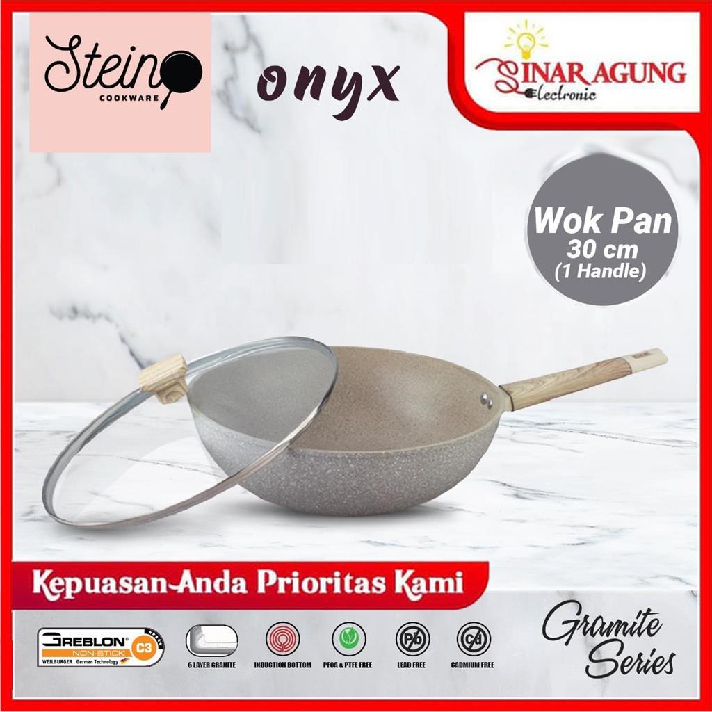 Jual [COD] STEIN COOKWARE ONYX WOK PAN 30 CM PLUS LID 1 HANDLE 100% ...