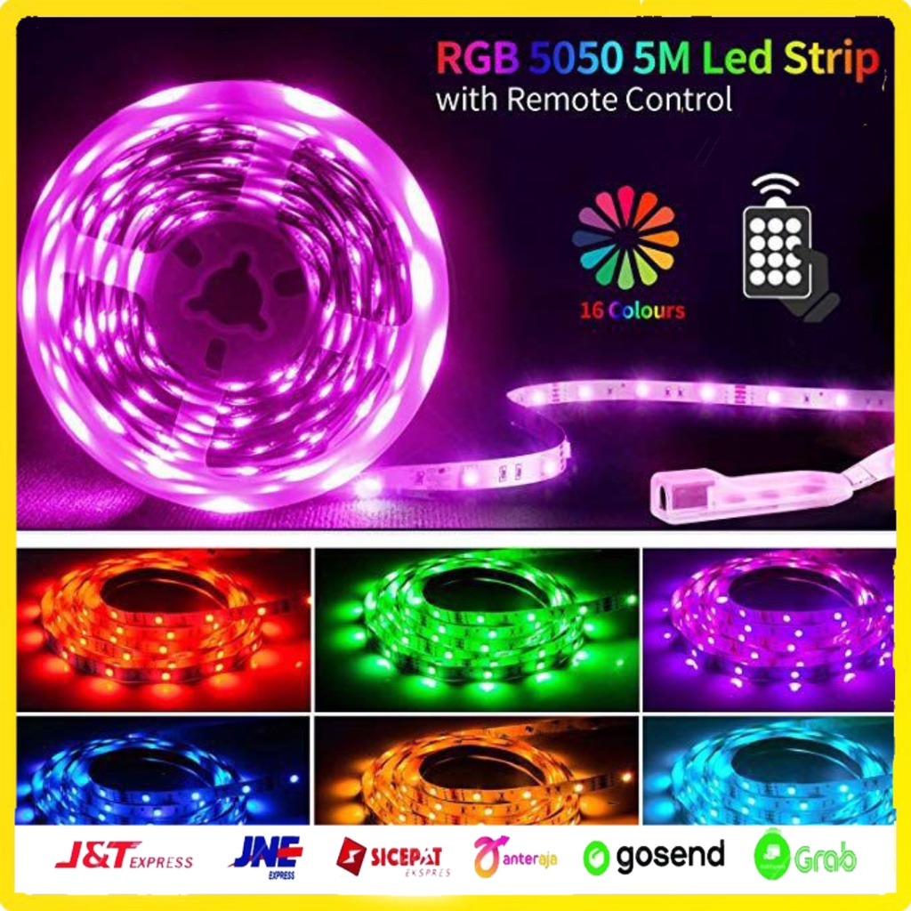 Jual Lampu Led Strip RGB Lampu Hias RGB 5M Warna Warni Adaptor Remote ...