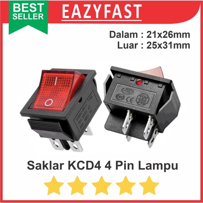 Jual Saklar Rocker Switch Besar 25x31 Lampu KCD4 102 4 Pin Kaki 4P 220V AC | Shopee Indonesia