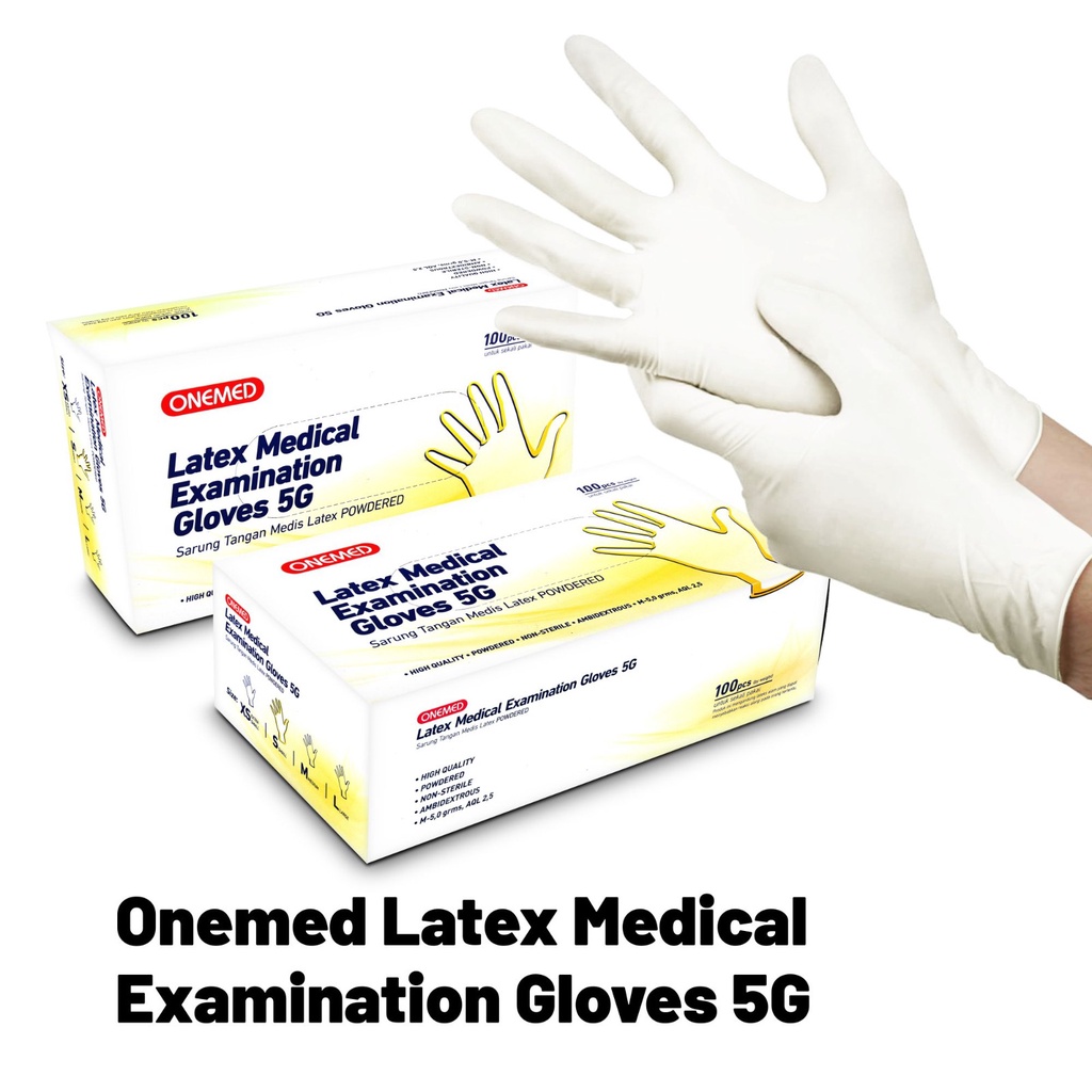 Jual ONEMED Sarung Tangan Latex Exam Glove 5G Box isi 100 - S OOF | Shopee Indonesia