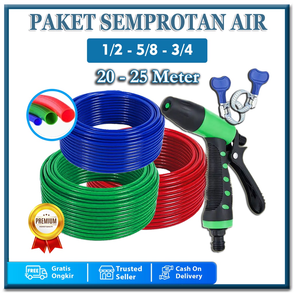 Jual PAKET SEMPROTAN SELANG AIR ELASTIS DOP 1/2 5/8 3/4 INCH 20 - 25 METER JET SPRAY SELANG ...