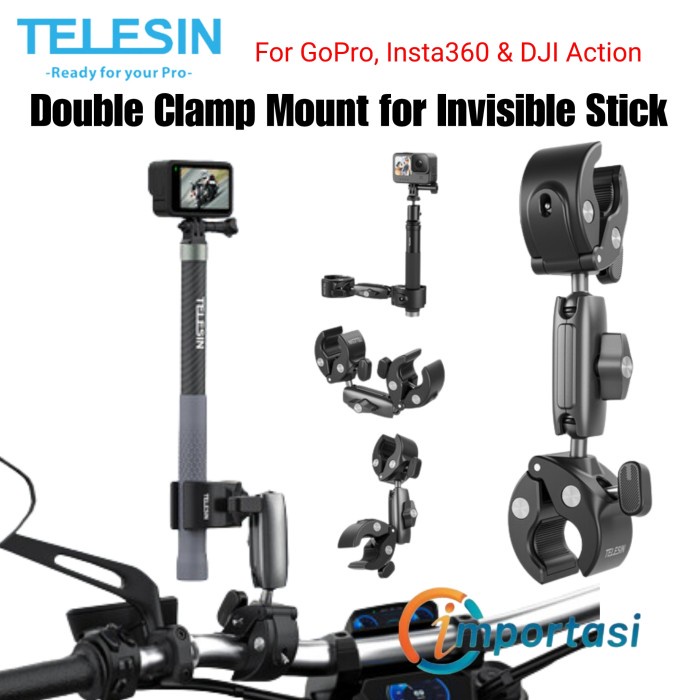 Jual TELESIN Double Clamp Mount Invisible Stick Insta360 X5 X4 X3 Ace ...