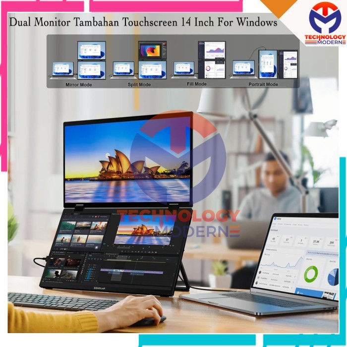 Jual Dual Monitor Portabel 14 Inch Touchscreen Extend Display with 360º ...