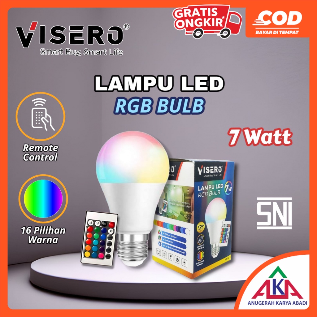 Jual Bohlam Lampu LED VISERO RGB Bulb 7W Remote Control 16 Warna E27 | Shopee Indonesia