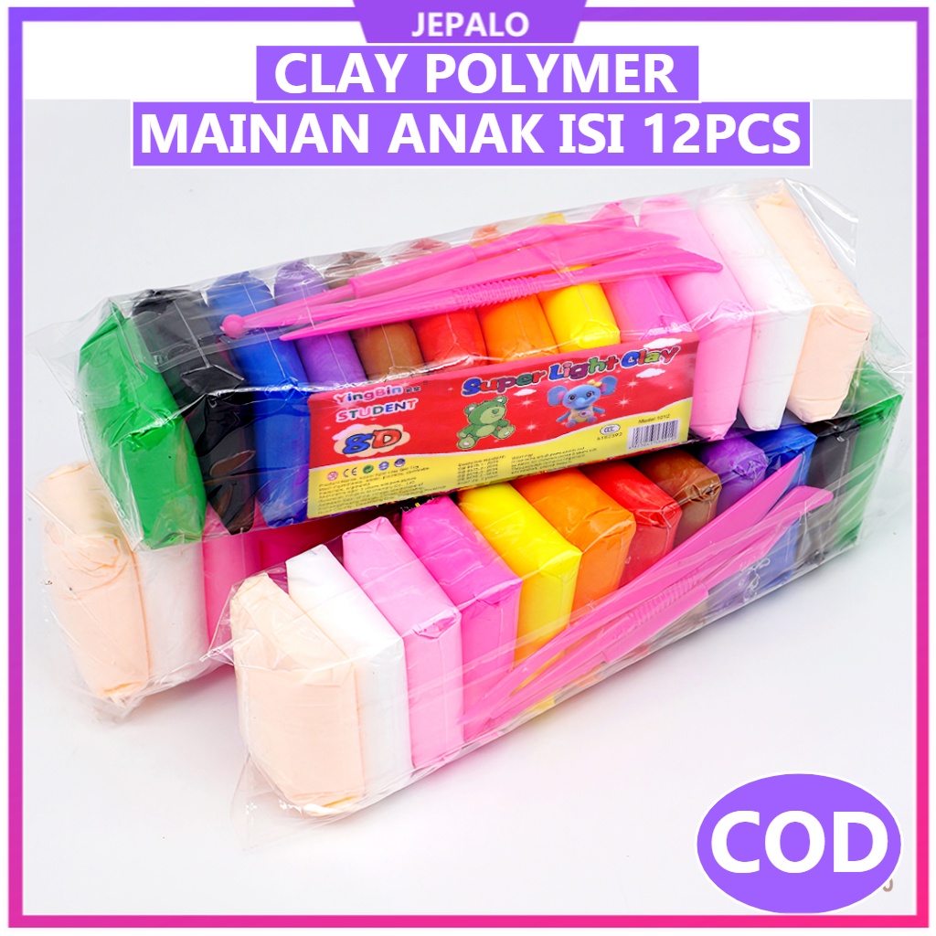 Jual Mainan Anak Clay Polymer isi 12 PCS Clime Set Soft Clay Dough 12 ...