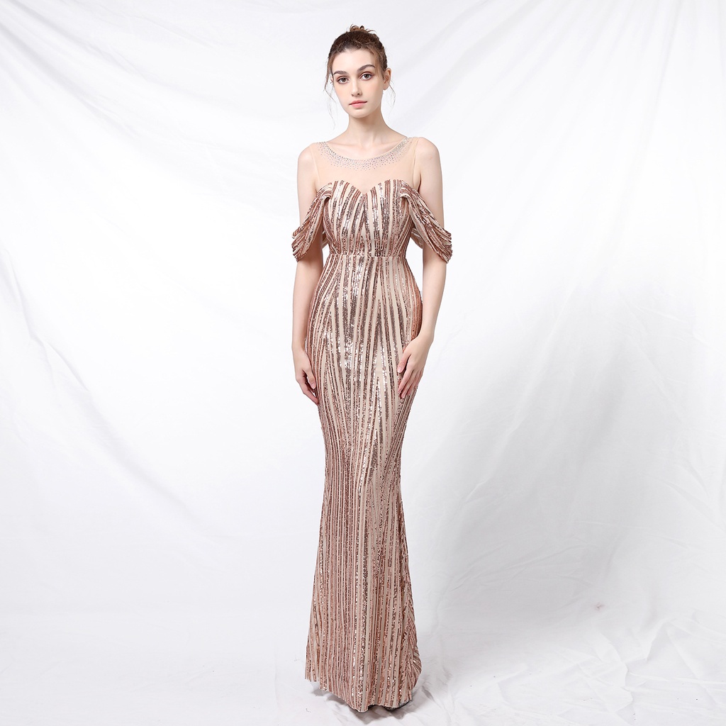 Jual Gaun malam perayaan etiket pesta prom gaun panjang berpayet baru ...