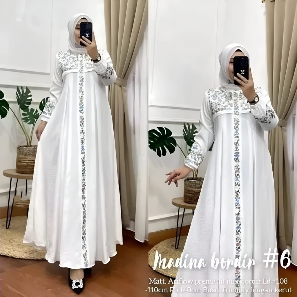 Jual COD - Madina Bordir Gamis Muslim Wanita Matt Cringkle Premium ...
