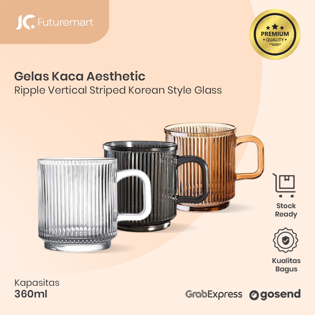 Jual Gelas kaca Mug Kopi susu teh Aesthetic Ripple Glass Korean JC340 ...