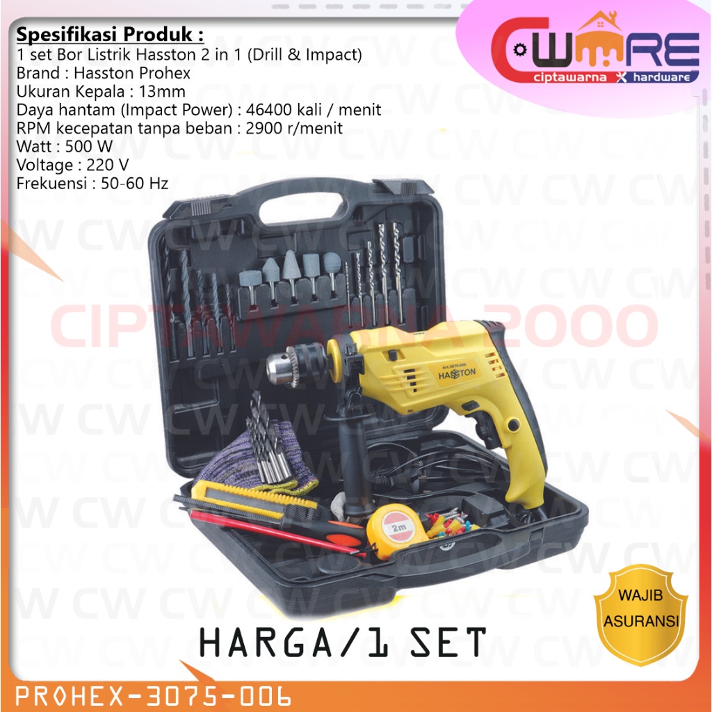 Jual Mesin Bor Listrik Impact Drill Besi dinding beton kayu PROHEX 3075 ...