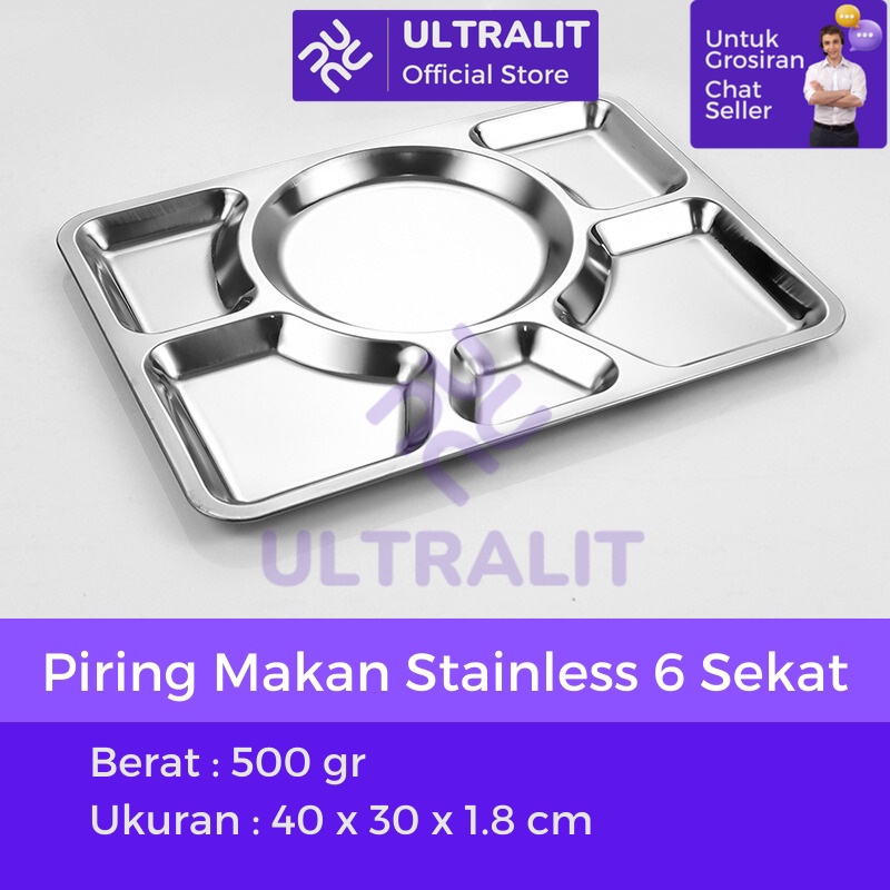 Jual ULTRALIT Piring Stainless Catering 6 Sekat / Nampan Makanan ...