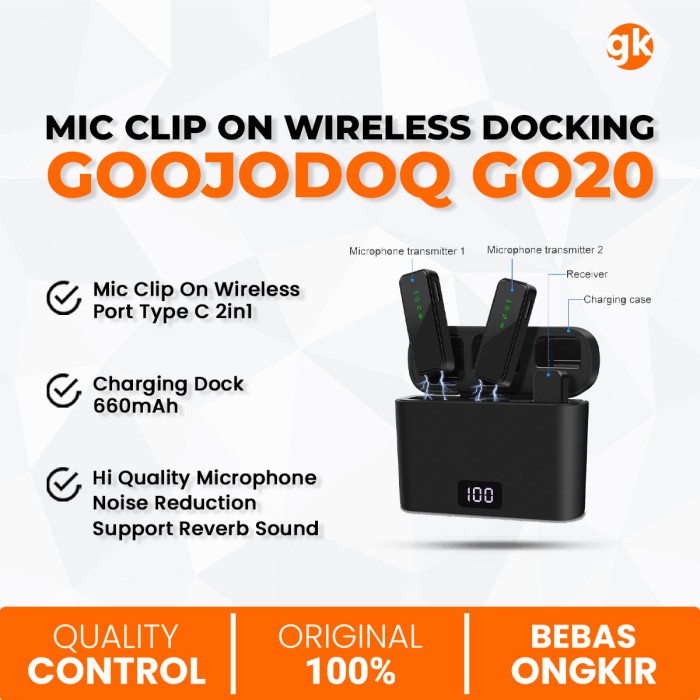 Jual GOOJODOG GO20 Mic Clip On Wireless Dual Type C Port Docking Noise ...