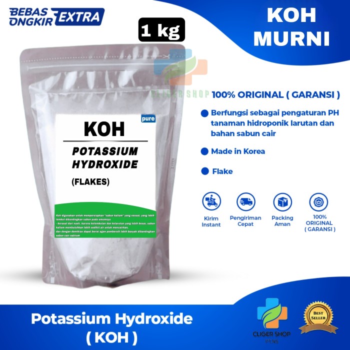 Jual KOH 1KG/ Potassium Hydroxide PURE / Kalium Hidroksida | Shopee ...