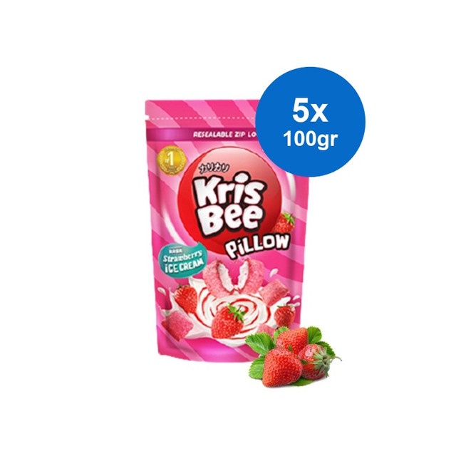 Jual KRISBEE Pillow Strawberry Ice Cream 100GR x 5 | Shopee Indonesia
