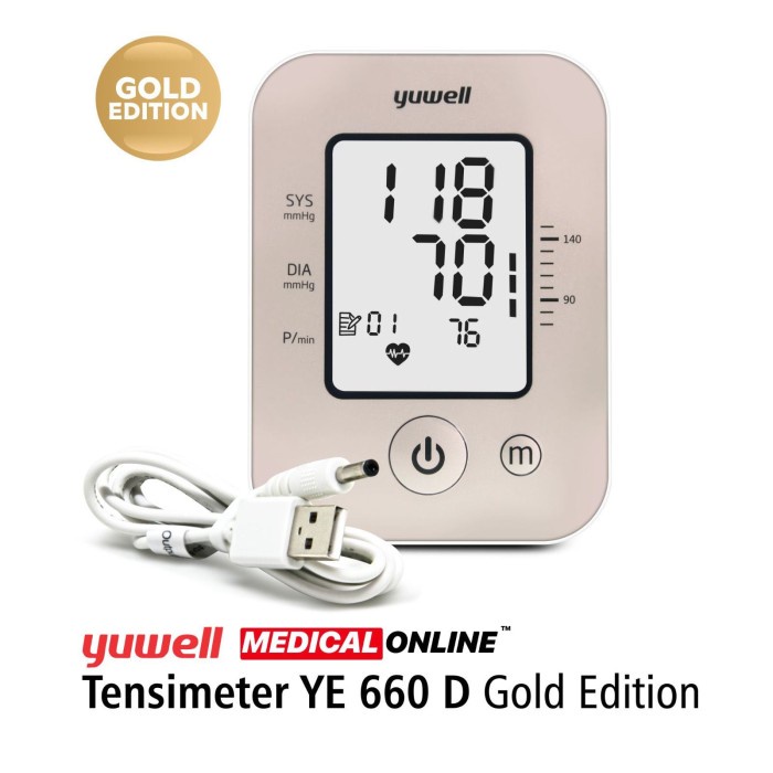 Jual TENSIMETER DIGITAL YUWELL YE 660D TENSI DIGITAL GOLD MEDICAL ...