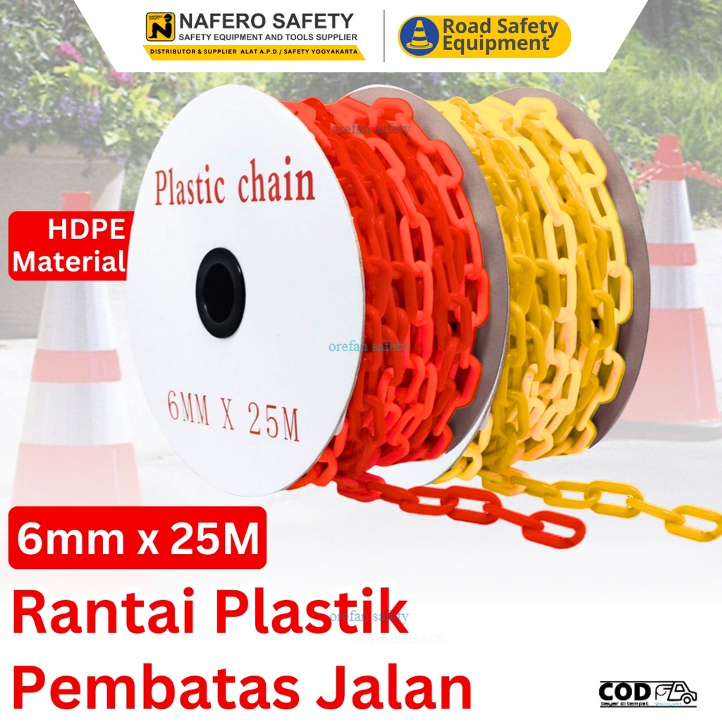 Jual Rantai pembatas jalan chain Plastic Chain 6Mm x 25 Mtr Kuning dan ...