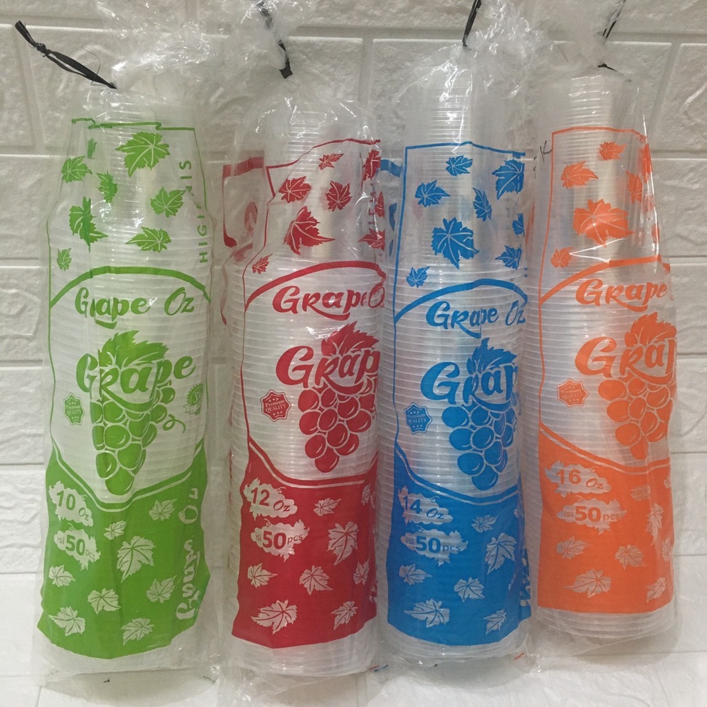 Jual Gelas Plastik GRAPE CUP Datar 10oz/12oz/14oz/16oz isi 50pcs ...